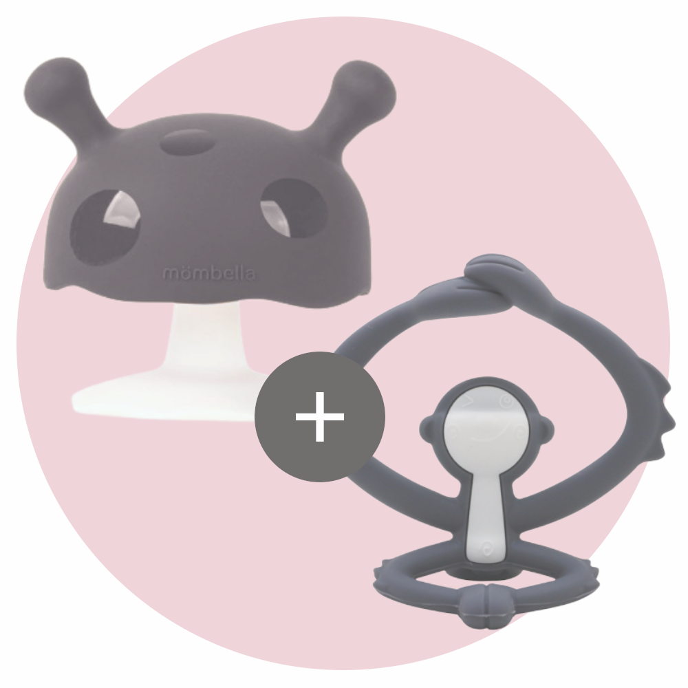 Mombella Zestaw Gryzak Grzybek + Małpka Grey